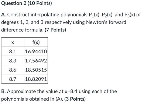 Solved Question 2 10 Points A Construct Interpolating