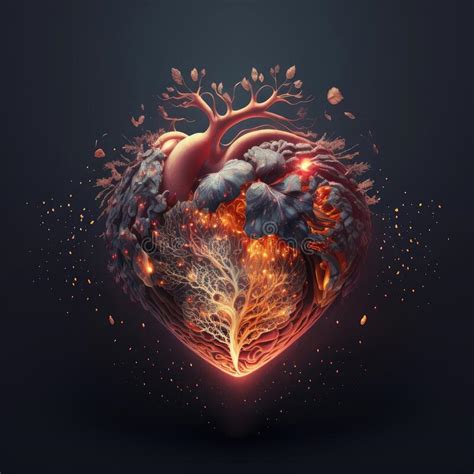 Ai Generated Illustration Of Model Human Heart Like Tree Branches Stock Illustration