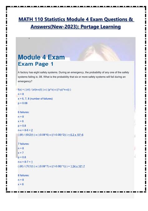 Math 110 Statistics Module 4 Exam Questions And Answers New 2023 Portage Learning Math 110
