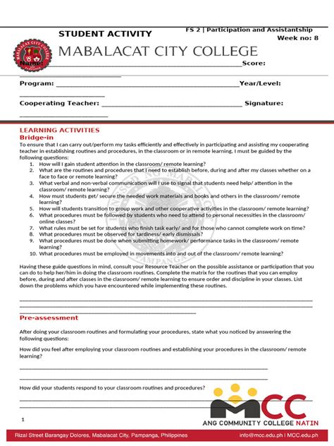 Fs2 Sas Week 3 Pdf Learning Classroom