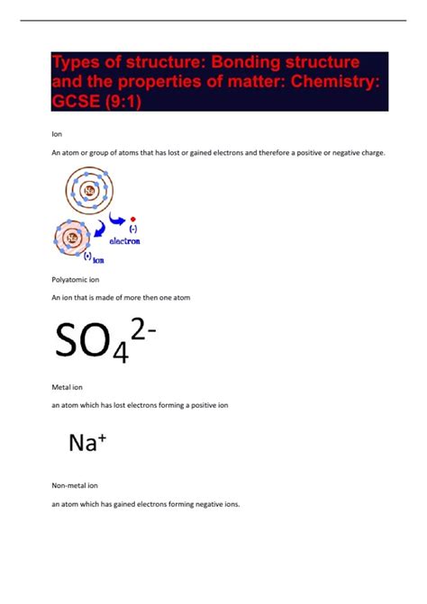 Types Of Structure Bonding Structure And The Properties Of Matter Chemistry Gcse 9 1 Aqa