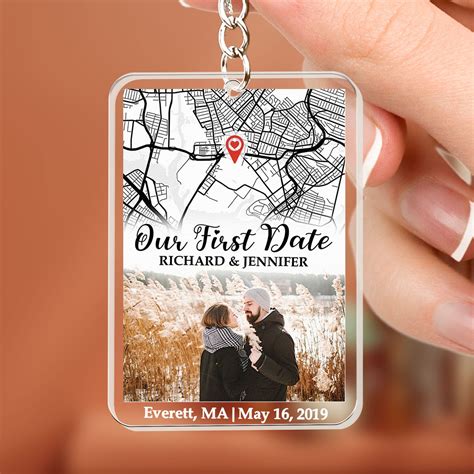 Our First Date Custom Location Map Personalized Acrylic Photo Keycha