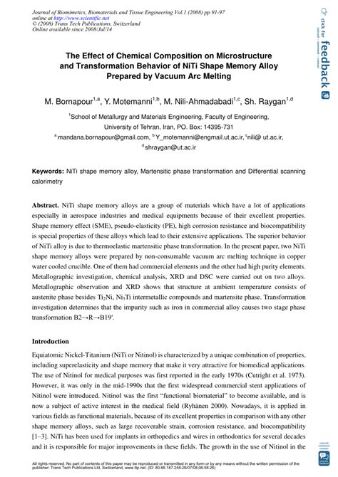 Pdf The Effect Of Chemical Composition On Microstructure And Transformation Behavior Of Niti