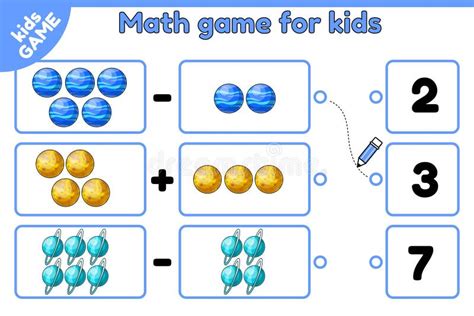 Math Space Game Count Planets And Choose Number Stock Vector