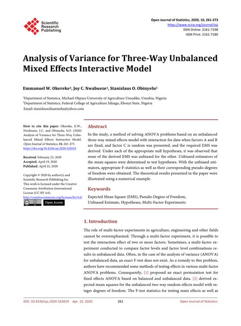 Pdf Analysis Of Variance For Three Way Unbalanced Mixed Effects Interactive Model