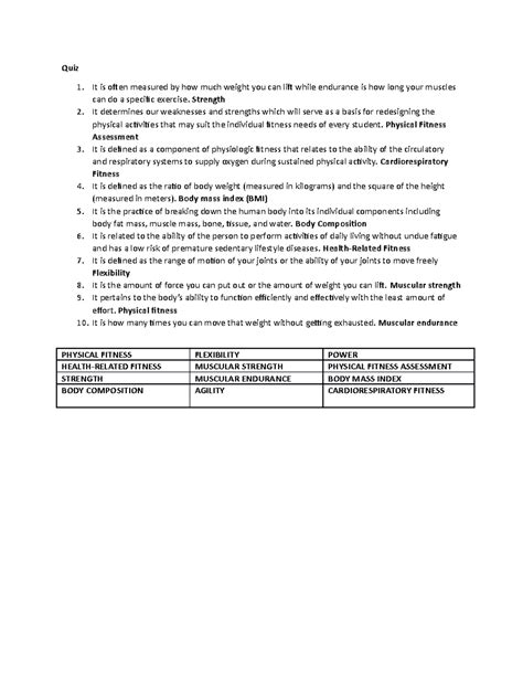 Pathfit Quiz Physical Fitness Test Quiz Quiz It Is Often Measured By How Much Weight You Can