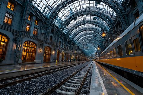 현대 기차역 내부의 넓은 장면