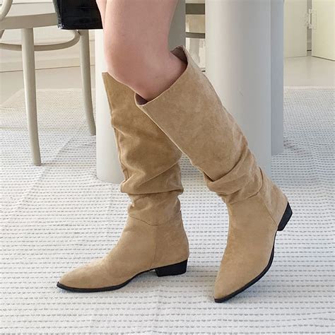 마리공주 뉴어텀 셔링 주름 웨스턴 스웨이드 루즈핏 롱부츠 3cm