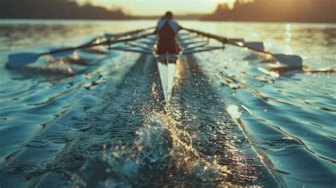 Premium Photo Rowing Team Synchronization At Sunrise On Peaceful Lake Sports And Teamwork Concept