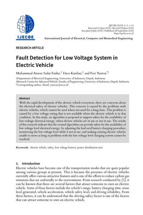 pdf fault detection for low voltage system in electric vehicle