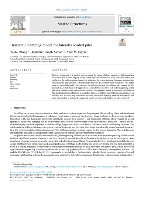 Pdf Hysteretic Damping Model For Laterally Loaded Piles