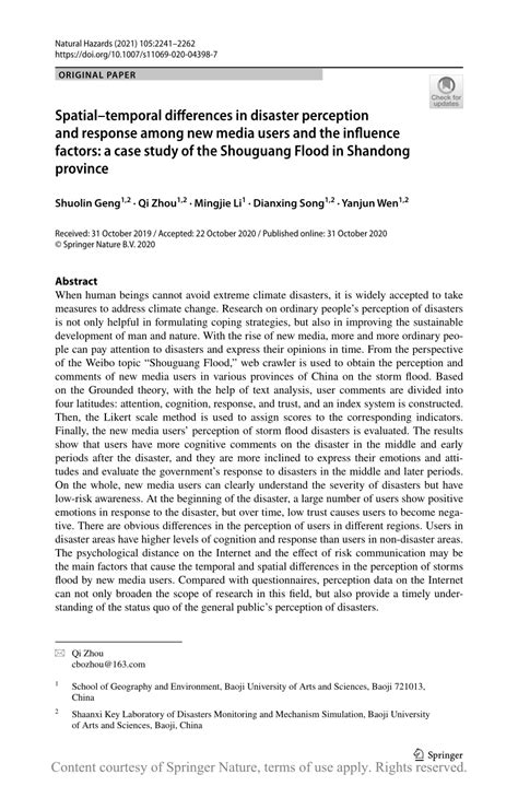 Spatial Temporal Differences In Disaster Perception And Response Among New Media Users And The