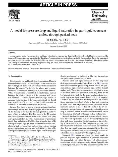 A Model For Pressure Drop And Liquid Saturation In Gas Liquid Cocurrent Upflow Through Packed