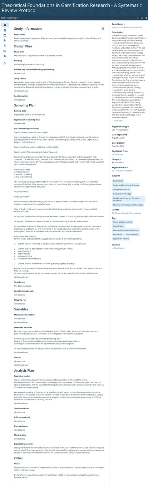 Pdf Theoretical Foundations In Gamification Research A Systematic Review Protocol