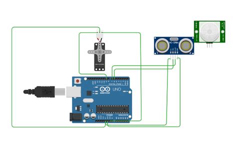 circuit design sensor de ultrasonido tinkercad