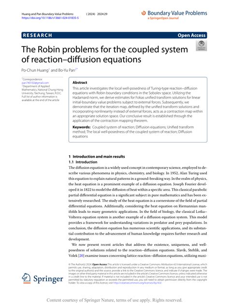 Pdf The Robin Problems For The Coupled System Of Reactiondiffusion