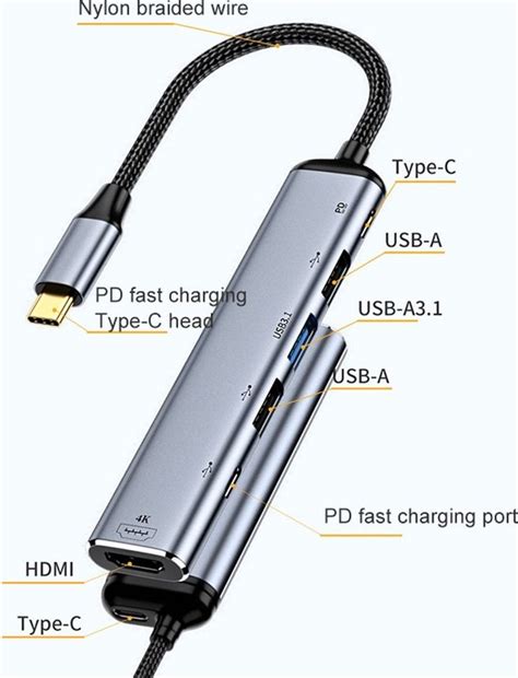 USB C Hub 6 In 1 HDMI USB 3 0 USB C Docking Station Adapter Splitter Grijs Bol