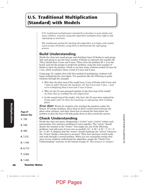U S Traditional Multiplication Standard With Models