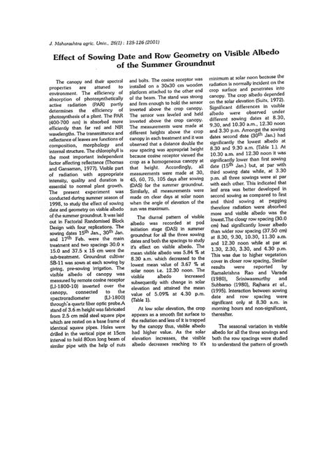 Pdf Effect Of Sowing Date And Row Geometry On Visible Albedo Of The Summer Groundnut