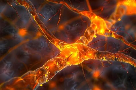 Fiery Microscopic View Of Intricate Nerve Cell Network In Biology Research Premium Ai