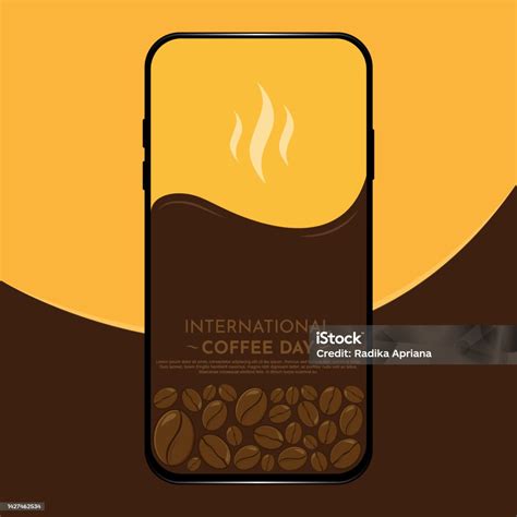 스마트 폰에 커피 테마와 커피 콩 요소가 추가 된 독특한 디자인 10월 1일 국제 커피의 날 벡터 일러스트 레이 션 0명에 대한 스톡 벡터 아트 및 기타 이미지 Istock
