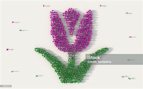 소셜 미디어와 흰색 바탕에 커뮤니티 개념에 꽃 기호를 형성 하는 사람들의 큰 그룹 위의 군중 그림의 3d 기호 함께 모여 3차원 형태에 대한 스톡 사진 및 기타 이미지