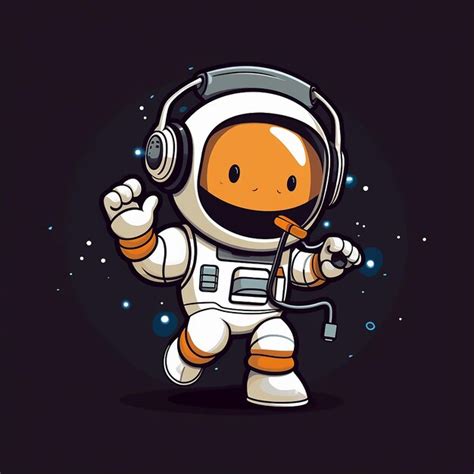 Cute Astronaut Singing With Microphone And Headphones Premium Ai