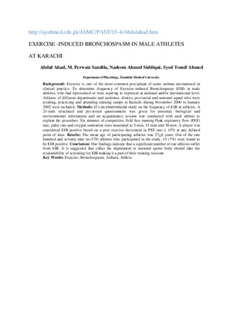 Pdf Exercise Induced Bronchospasm In Male Athletes At Karachi