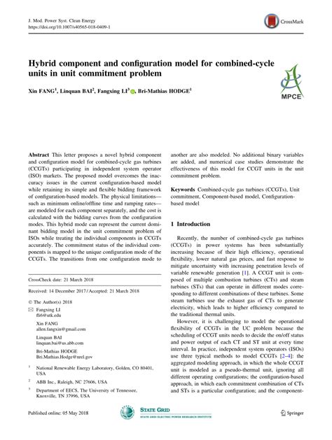 Pdf Hybrid Component And Configuration Model For Combined Cycle Units