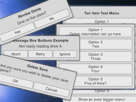 uGUI Message Box Modal Dialog and Menu GUI 도구 Unity Asset Store