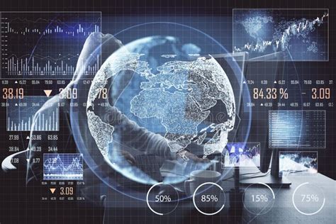 Hacker Using Computer With Glowing Global Stock Statistics Stock Illustration Illustration Of