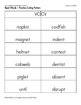 New Syllable Pattern VCCV And VCCVce Level TpT