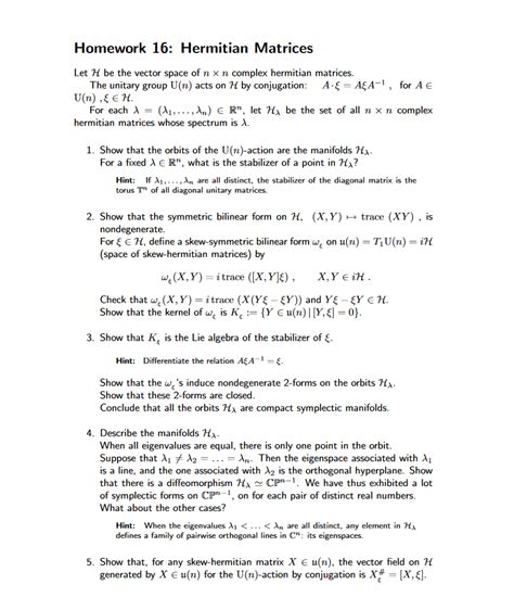 Solved Homework Hermitian Matrices Let H Be The Vector Chegg