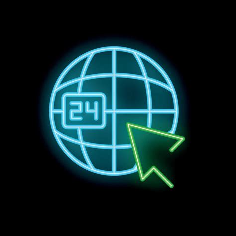 Neon Icon Of Mouse Cursor Clicking On World Globe With 24 Hours Sign