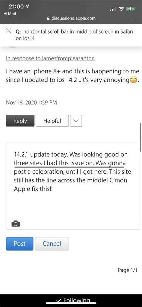 Horizontal Scroll Bar In Middle Of Screen Apple Community