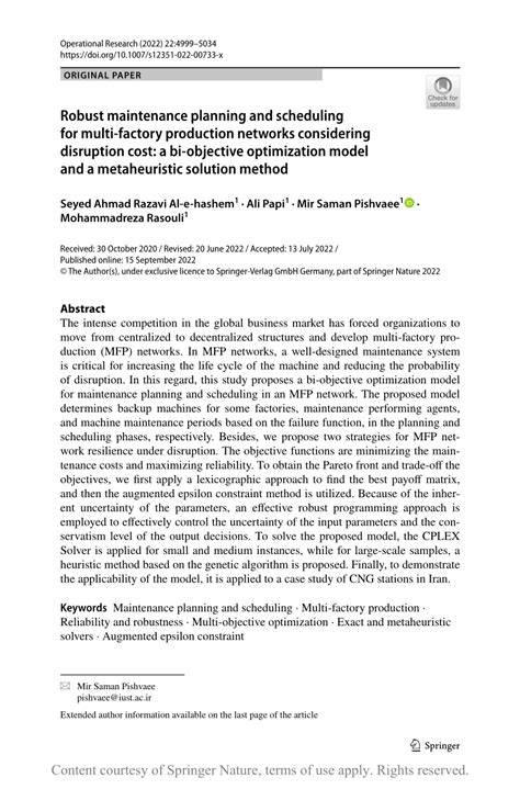 Robust Maintenance Planning And Scheduling For Multi Factory Production Networks Considering