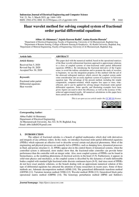 Pdf Haar Wavelet Method For Solving Coupled System Of Fractional Order Partial Differential