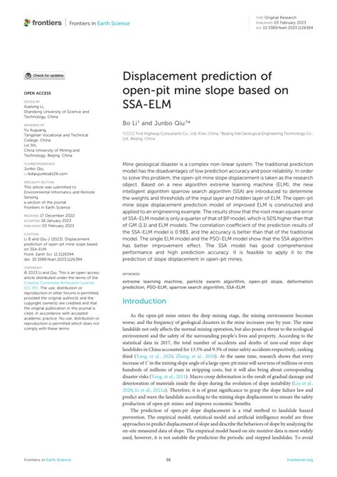 PDF Displacement Prediction Of Open Pit Mine Slope Based On SSA ELM