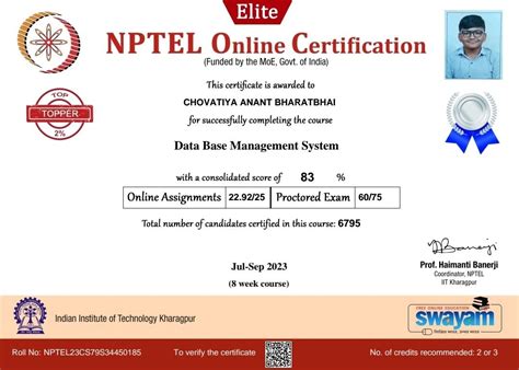 Anant Chovatiya On Linkedin Nptel Certificate Learningjourney Dbms