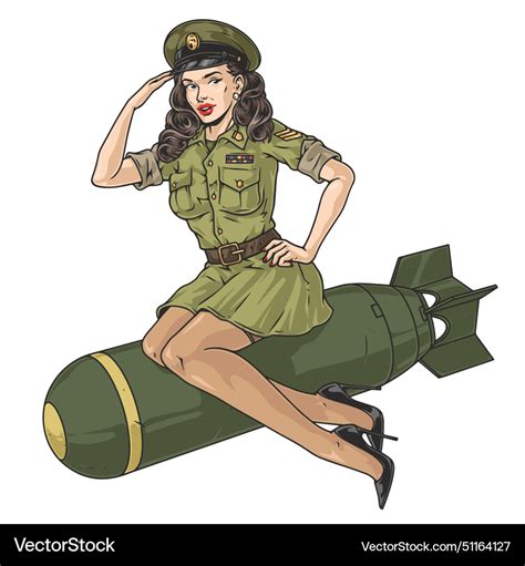 Girl On Bomb Pin Up Colorful Royalty Free Vector Image