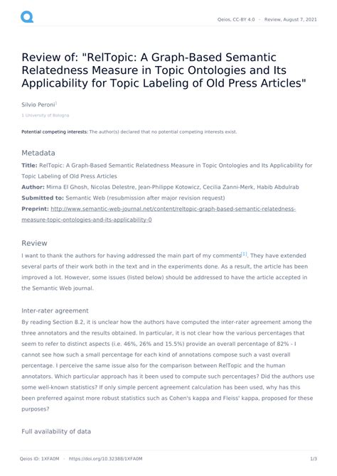 Pdf Review Of Reltopic A Graph Based Semantic Relatedness Measure