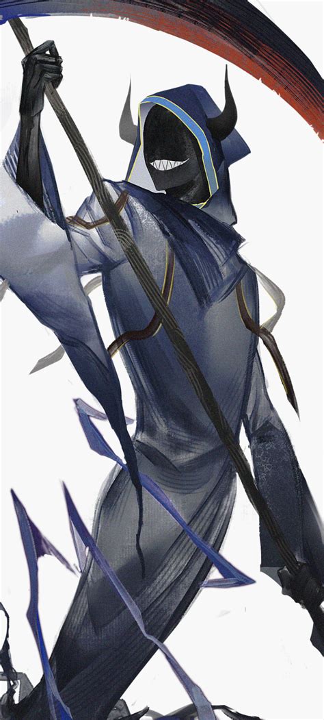 Black Souls Absurdres Highres Boy Black Horns Black Skin Blue Cloak Cloak Colored Skin