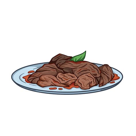 Rendang Beef Indonesian Food Vector Illustration Outlined And Colored