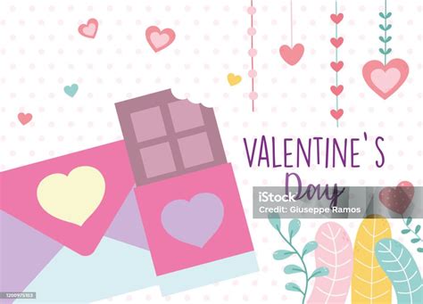 해피 발렌타인 데이 달콤한 초콜릿 바와 봉투 편지 사랑 마음 감정 단풍 장식 2월에 대한 스톡 벡터 아트 및 기타 이미지 2월 귀여운 놀라움 Istock