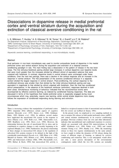 Pdf Dissociations In Dopamine Release In Medial Prefrontal Cortex And Ventral Striatum During
