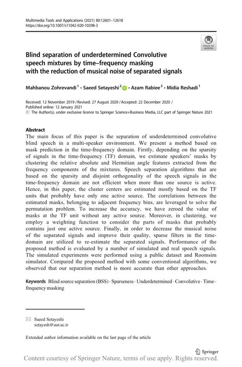 Blind Separation Of Underdetermined Convolutive Speech Mixtures By Timefrequency Masking With