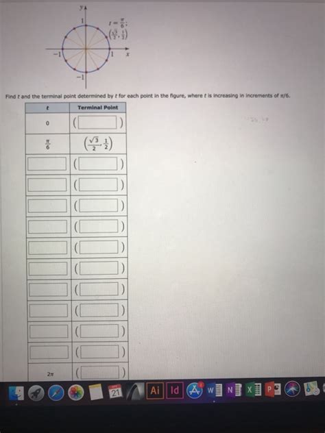 solved find t and the terminal point determined by t for