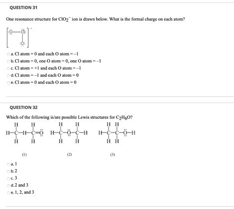Solved Question 31 One Resonance Structure For Clo2 Ion Is
