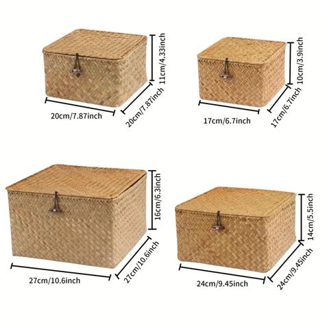 Wicker Storage Baskets Lid Boho Handwoven Storage Bin Temu