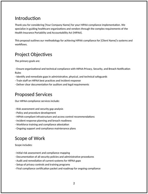 Hipaa Compliance Implementation Proposal Free Template